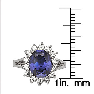 Sterling Silver Oval Created Tanzanite Princess Diana/Kate Middleton Ring (Size 6)