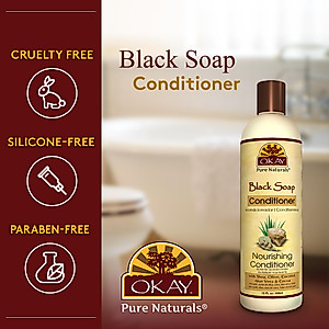 OKAY | African Black Soap Conditioner | For All Hair Types & Textures | Hydrate & Moisturize | With Shea, Olive, Coconut, Aloe Vera and Cocoa | Free of Parabens, Silicones, Sulfates | 12 oz