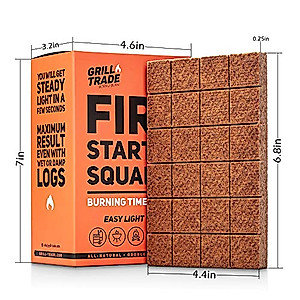 Grill Trade Fire Starter Squares 144, Easy Burn Your BBQ Grill, Camping Fire, Wood Stove, Smoker Pellets, Lump Charcoal, Fireplace - Fire Cubes are The Best Barbeque Accessories - 100% All Natural