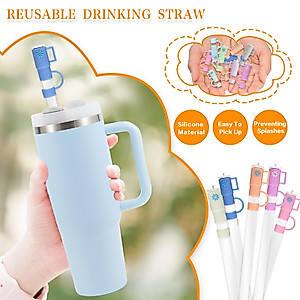 12pcs Silicone Straw Covers Cap for Stanley Cup,Reusable Drinking Straw Covers Compatible for Stanley 30&40 Oz,Straw Toppers for Stanley Cup Accessories