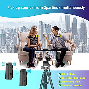 Florsol Wireless Lavalier Lapel Microphone for iPhone iPad,Mini Microphone with Portable Charging Case，65FT Long Distance Transmission Wireless Mic,Auto-Sync NO APP or Bluetooth Needed