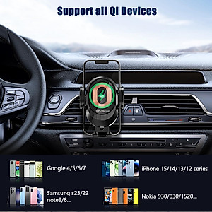 Wireless Car Charger, 15W Qi Fast Charging Auto Clamping Car Charger Phone Holder Mount, Touch Control Air Vent Cell Phone Holder for iPhone 15/14/13, Samsung S23/S22, Pixel 7,etc