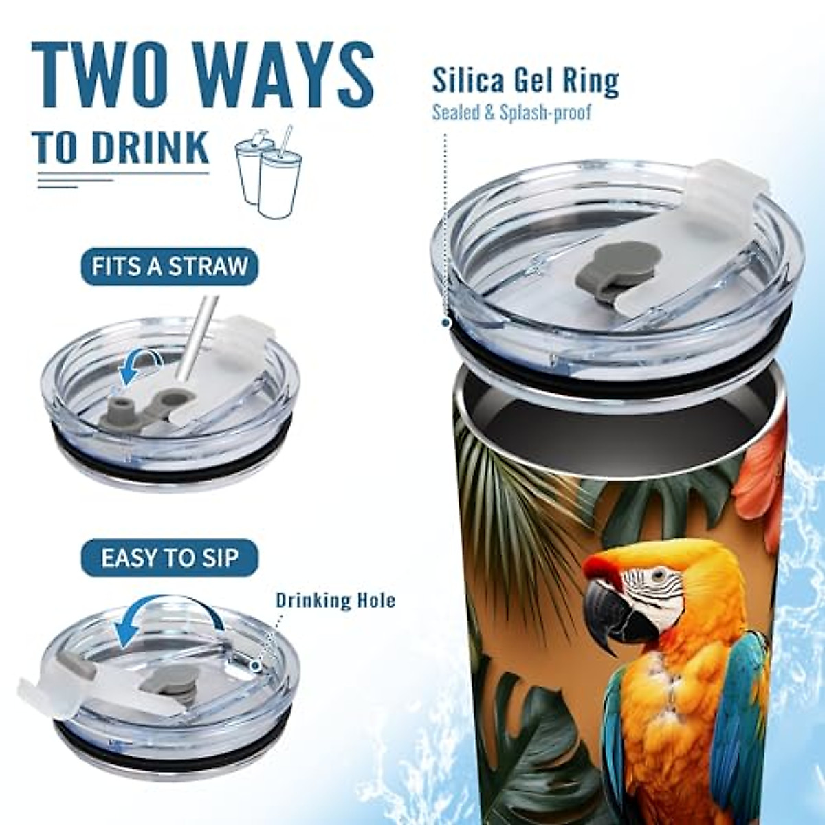 QWEUIOP 20oz Insulated Travel Coffee Mug Tropical Plants Butterfly Pattern Stainless Steel Tumbler with Lid Double Wall Vacuum Coffee Cup For Hot and Cold Drinks14310