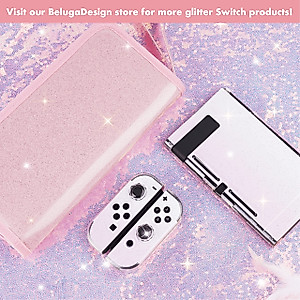 BelugaDesign Glitter Clear Switch Case | Shell Compatible with Nintendo Switch Standard | Dockable Crystal Protective Cover (White Clear)