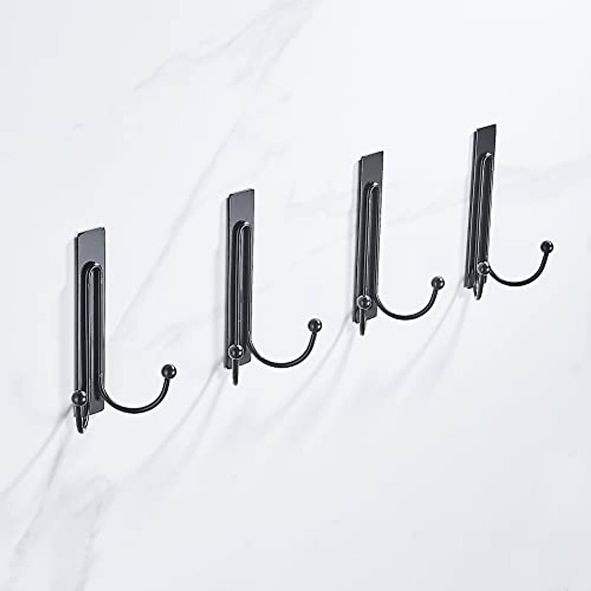 MOKIUER Adhesive Hooks Heavy Duty Towel Hooks Stick on Wall Hooks Shower Hooks for Hanging Towel,Waterproof Towel Hanger for Bathroom,Stainless Steel,4 Packs Black