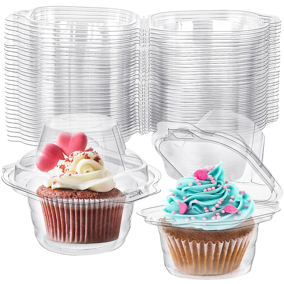 HANSGO 30PCS Individual Cupcake Containers, Plastic Clear Cupcake Holders Stackable Deep Dome Cupcake Carrier for Showcasing Protecting Cakes Muffins Desserts 3.9"x3.7"x3.5"
