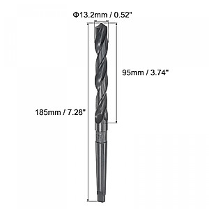 uxcell 13.2mm Twist Bit Jobber Drill Bit with MT1 Morse Taper Shank, 95mm Flute Length High-Speed Steel Black Oxide Taper Shank Drill Bits