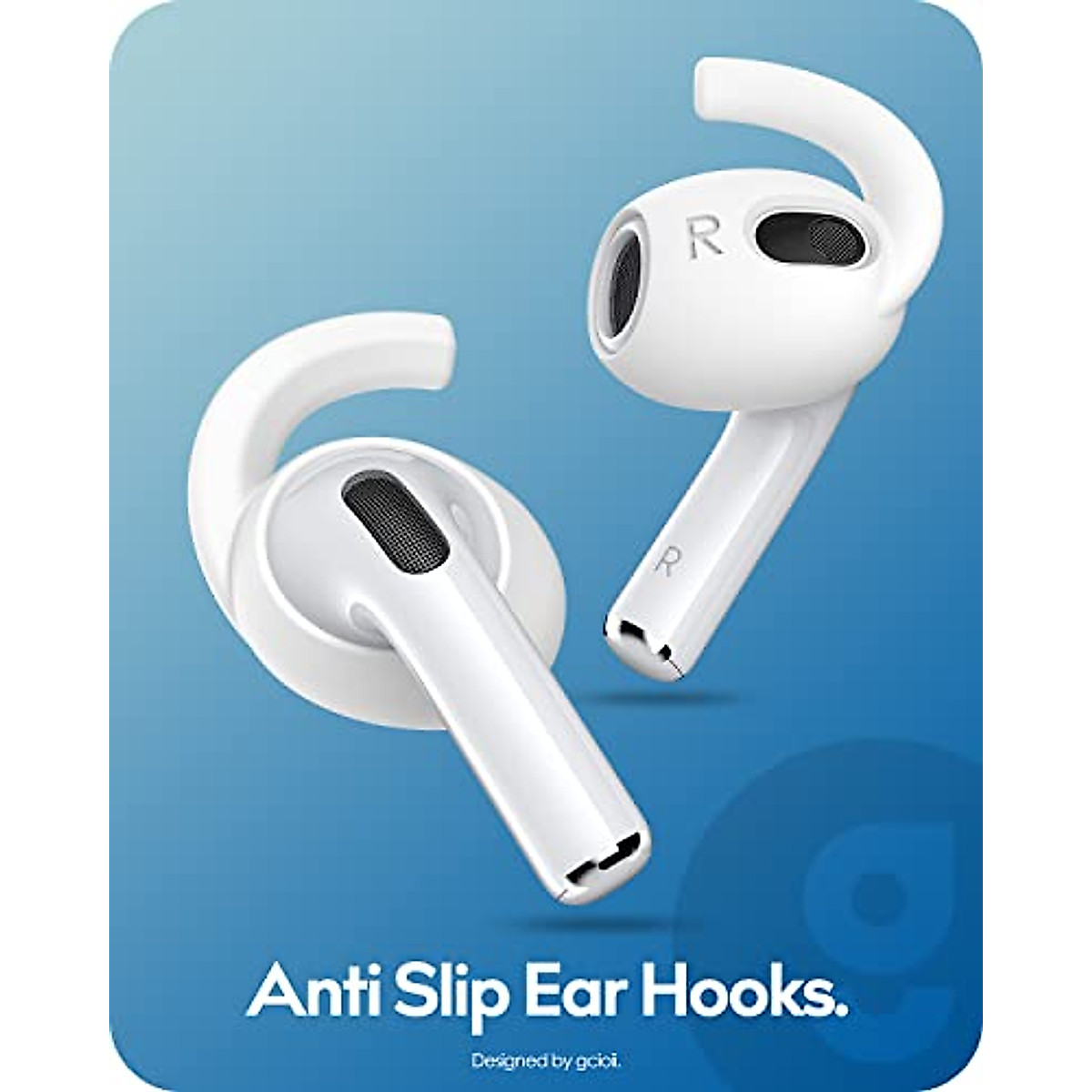 Gcioii 3 Pairs AirPods 3 Ear Hooks Covers [Added Storage Pouch] Anti Slip Wings Ear Covers, Grip Tips Accessories Compatible with Apple AirPods 3rd Generation (White, Medium)