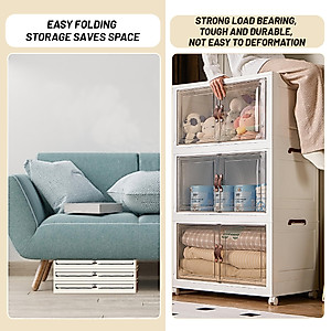 Storage Bins with Lids and Wheels - Foldable Storage box with Doors, Plastic Collapsible Storage Container for Closets, Stackable Storage Organizer, 3 Pack 58.2gal/233qt