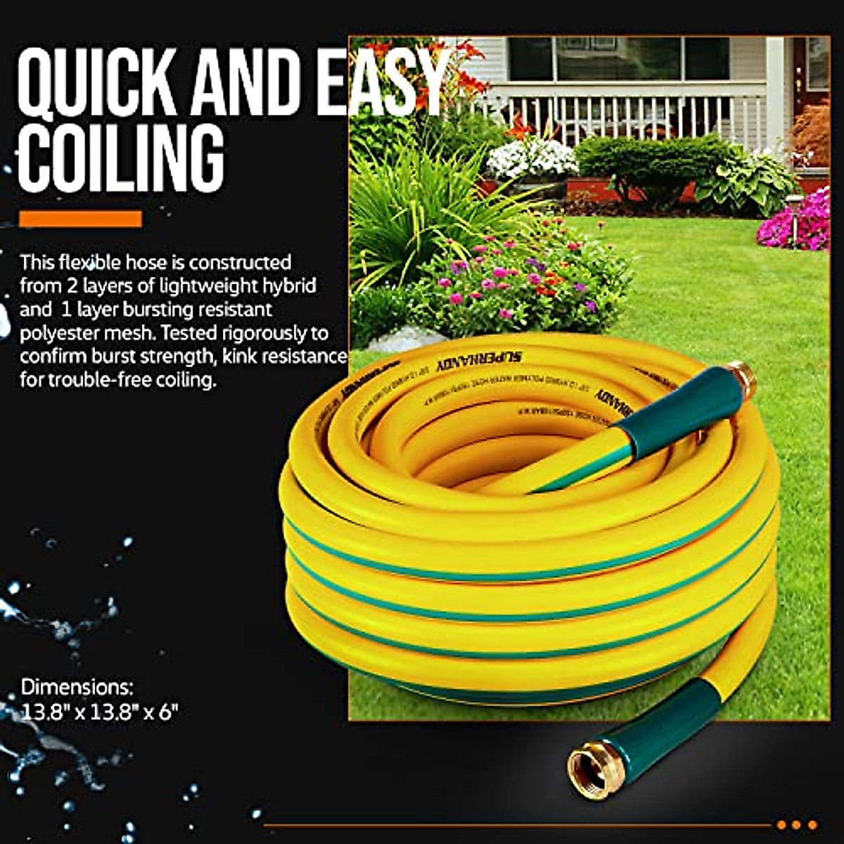 SuperHandy Garden Water Hose 5/8" Inch x 75' Foot Heavy Duty Premium Commercial Ultra Flex Hybrid Polymer Max Pressure 150 PSI/10 BAR with 3/4" GHT Fittings