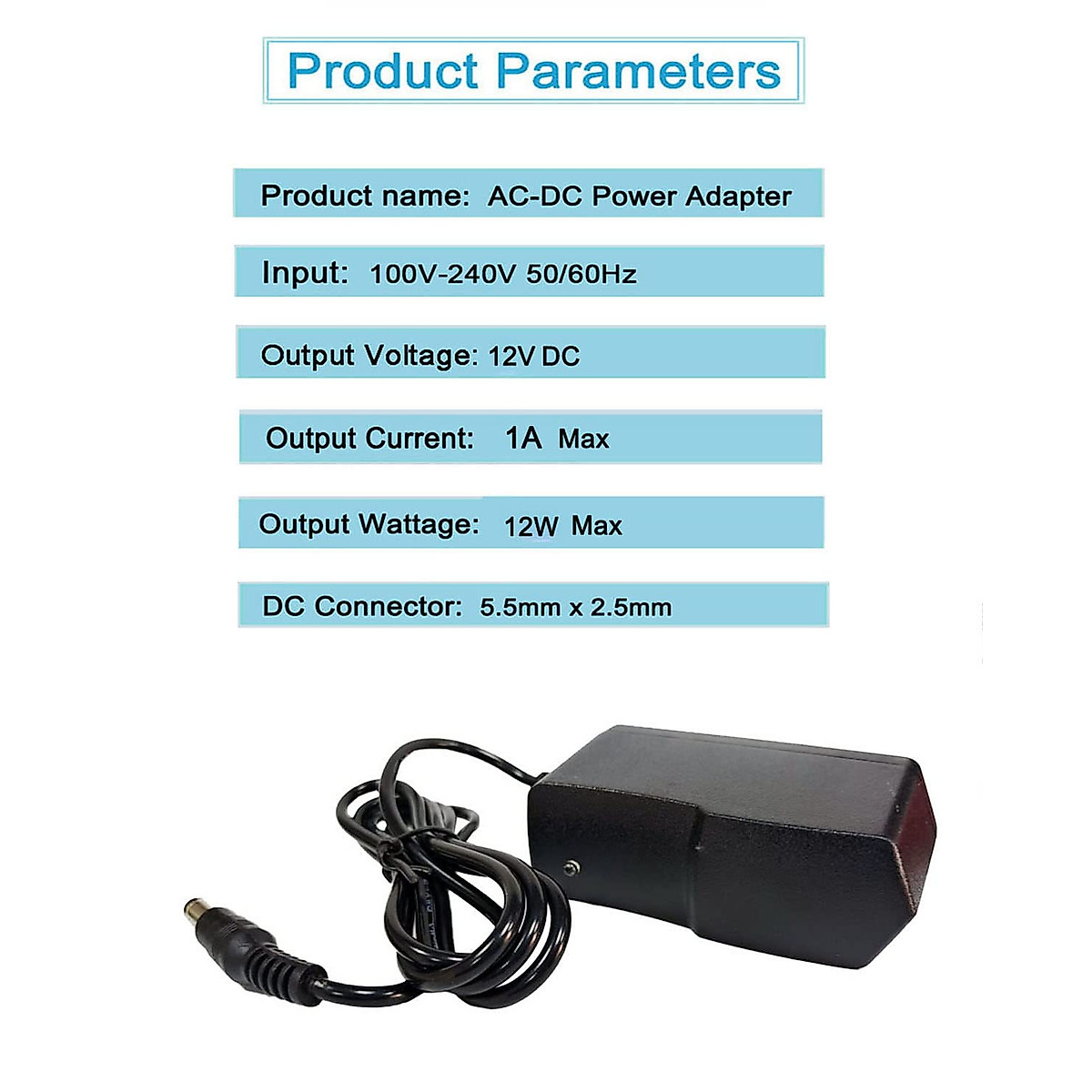 12V 1Amp DC Power Supply 12V 1000mA AC/DC Adapter 100-240V AC to DC 12Volt 1A 0.8A 500mA Power Adapter Transformer 12V 1A AC Adapter 5.5mm x2.5mm US Plug for 12V LED Strip Light CCTV Camera