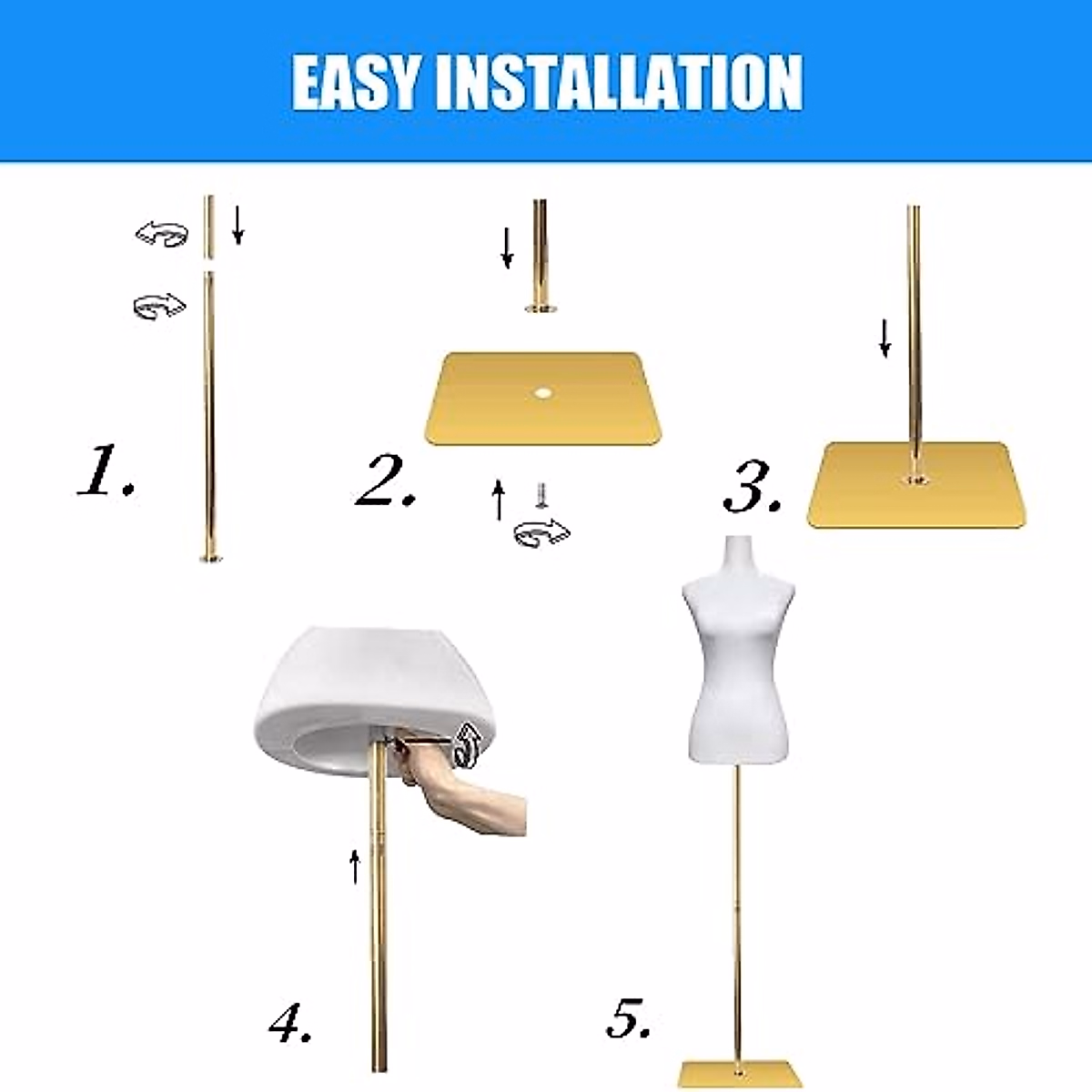 Female Dress Form Mannequin Torso,Height Adjustable Mannequin Stand,Realistic Model Display Body Stand with Metal Bracket and Rectangular Base Clothing Forms,White