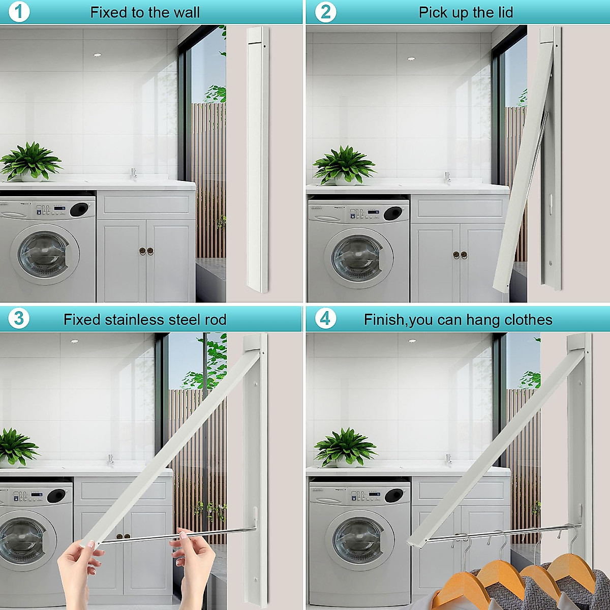 Ithywat Retractable Clothes Drying Rack,Space Saver Wall Mounted Folding Hanger for Laundry Room, Closet Storage Organization, Easy Installation Aluminium Dryer 1pcs