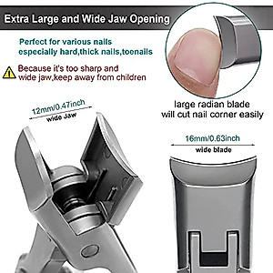 VOGARB Nail Clippers for Thick Nails Long Handle Large Wide Jaw Opening Cutter with Safety Lock Heavy Duty for Toenail Fingernail No Splash Trimmer with Catcher for Men Women Adult Seniors (Silver)