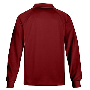 MOHEEN Men's Long/Short Sleeve Moisture Wicking Performance Solid Golf Polo Shirt with Pocket (Wine Red, 2XL)