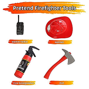 Firefighter Costume for Kids - Fireman Toddler Dress Up Set for Pretend Play or Birthday Party - Red Fire Fighter Uniform with Accessories for Boys and Girls