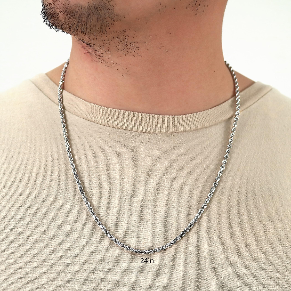 Nuragold 10k White Gold 4mm Rope Chain Diamond Cut Pendant Necklace, Mens Womens Jewelry 18" 20" 22" 24" 26" 28" 30"