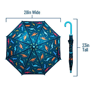 Wildkin Kids Umbrella for Boys & Girls, Features Rainproof Canopy and Curved Handle for Easy Hanging, Wrap Around Hook and Loop Closure Umbrella for Kids (Jurassic Dinosaurs)
