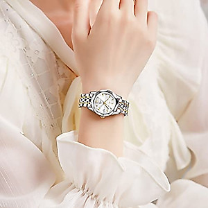 OLEVS Womens Watch Fashion Dress Diamond Female Watches for Ladies Analog Quartz Stainless Steel Waterproof Luminous Day Date Gold Silver Two Tone Wristwatch