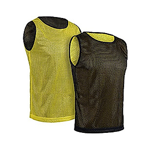 Athllete Reversible Pinnies (Set of 6 + Free Carry Bag) Basketball Soccer Training Vest Team Scrimmage Practice Jersey (Golden Yellow/Black 6 Jerseys, XX-Large)