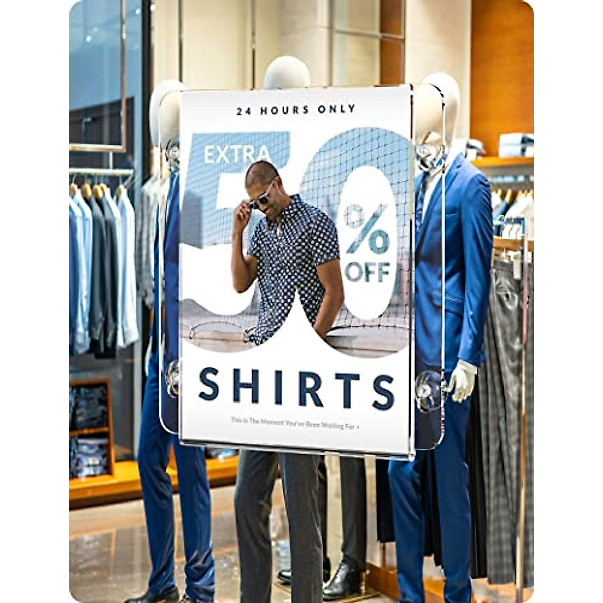 NIUBEE Acrylic Window Sign Holder 8.5×11 Inch with 4 Suction Cups for Glass Window Wall Mount, Advertise Display Office Store Promotion Picture Frame for Mall, Office, Home, Restaurant(2 Pack)