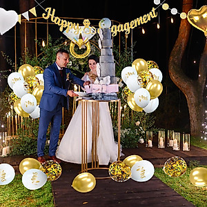 BANBALLON Engagement Party Decorations Gold and White Banner Balloons Cake Toppers Mrs and Mr Balloons Decorations for Engagement Theme Party Wedding Bridal Party Decorations Supplies (Style 01)