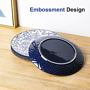 KitchenTour Ceramic Dinner Plates, 10.5 Inch Large Embossed Salad Plates Set of 4, Serving Plates for Dessert, Pasta, Steak, Dishwasher and Microwave Safe