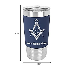 LaserGram 20oz Vacuum Insulated Tumbler Mug, Freemason Symbol, Personalized Engraving Included (Silicone Grip, Navy Blue)