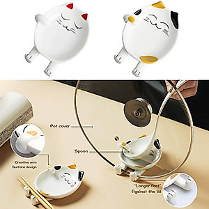 PROVIVID Ceramic Spoon Rest for Kitchen, Multifunctional Cute Cat Shape Cooking Utensil Holder Coffee Spoon Rest Pot Lid Rack Ladle Rest Spatula Utensil Rest for Kitchen Counter & Stove Top - Yellow
