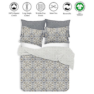 Delara Organic Cotton King Duvet Cover Set – 3 Piece Bedding Set - Soft King Comforter Cover w/ 2 Shams, Cover has Buttons + Corner Ties – Machine Washable - GOTS Certified