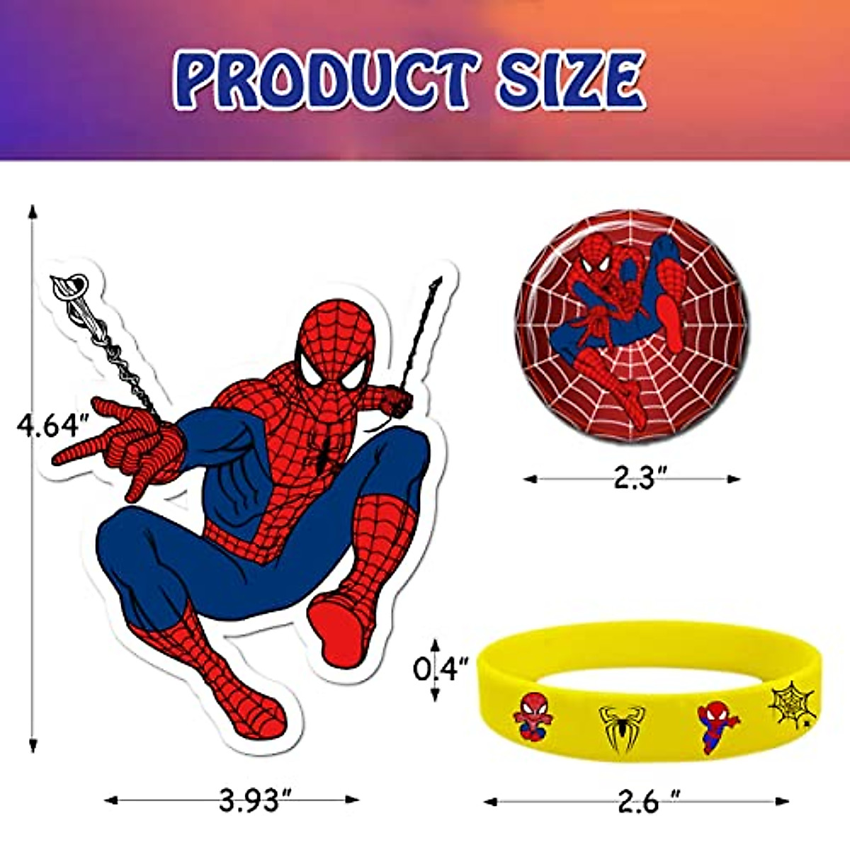 Spidey Birthday Party Supplies,80Pcs Spider Party Favors,Include 8pcs Button Pins,60pcs Stickers and 12pcs Barcelets for Kids
