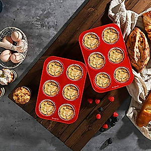 Bongpuda Silicone Large Muffin Pan 2 Pack,6 Cup Large Silicone Cupcake Pan,Non-Stick Jumbo Muffin Pans,Food Grade Cupcake Molds,Perfect for Egg Muffin,Big Cupcake