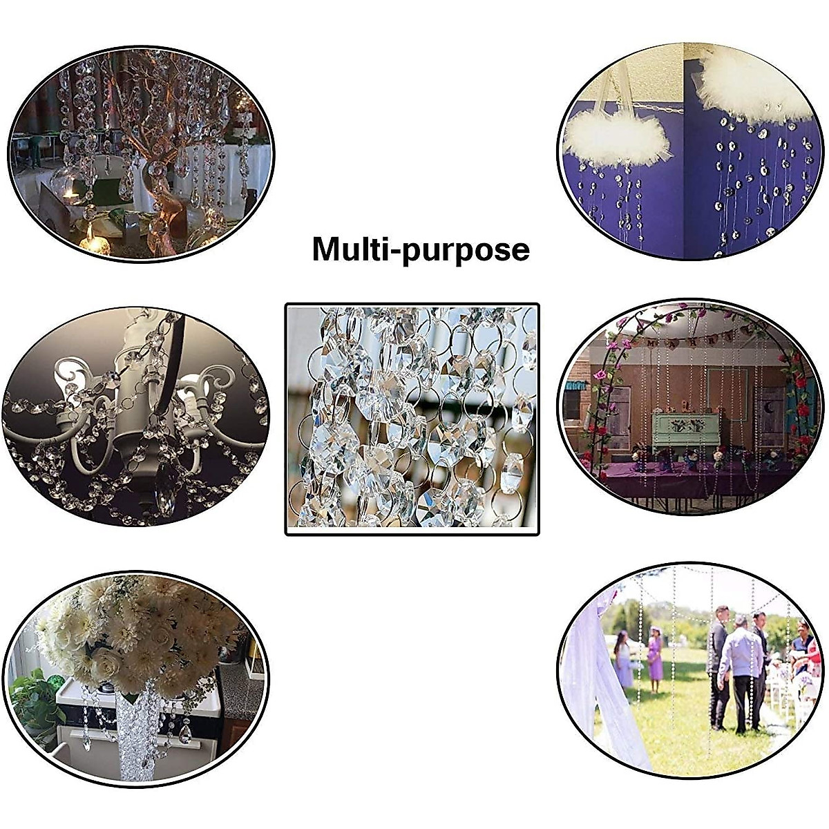 JIAKAI 16.5 Feet Hanging Clear 14mm Daimond Acrylic Crystal Garland for Manzanita Tree Centerpiece, Chandelier Bead Lamp Chain, Christmas/Wedding Party Decoration and DIY Craft Jewelry Decoration