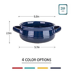 Cutiset 20 Ounce Multicolor Ceramic Soup Bowls with Handles,Ceramic Serving Bowl Set for Soup, Cereal and Stew, Set of 4