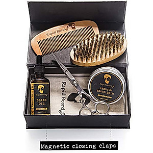 Beard Grooming & Trimming Kit for Men Care - Beard Brush, Beard Comb, Unscented Beard Oil Leave in Conditioner, Mustache & Beard Balm Butter Wax Growth, Styling Scissors - Stocking Stuffers Gift set