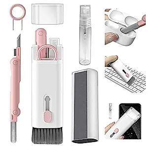 YUWAKAYI 7 in 1 Electronic Cleaner Kit, Keyboard Cleaner Kit with Brush, 3 in 1 Cleaning Pen for Airpods Pro, Multifunctional Cleaning Kit for Earphone, Keyboard, Laptop, Phone, PC Monitor (Pink)
