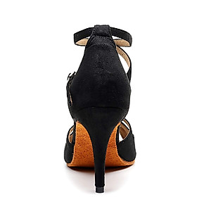 Goettin Women's Professional Latin Dance Shoes Satin Salsa Ballroom Wedding Dancing 3.3 inch Heel Height (US6.5) Black