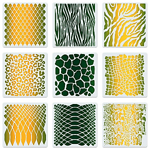 9PCS 12 Inch Animal Print Stencils for Painting on Wood Wall Fabric, CINPIUK Large Safari Animal Print Airbrush Stencil Snakeskin Leopard Zebra Alligator Scale Reusable Templates DIY Crafts