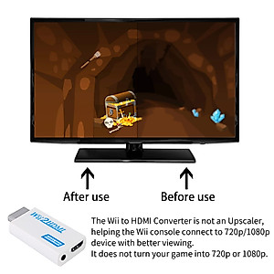 Aokin Wii to HDMI Converter, Wii to HDMI Adapter 1080P 720P Output Video with 3.5mm Audio Jack, fit for Wii Connect HDTV, Monitor - Supports All Wii Display Modes, Includes 1.5m/4.9feet HDMI Cable