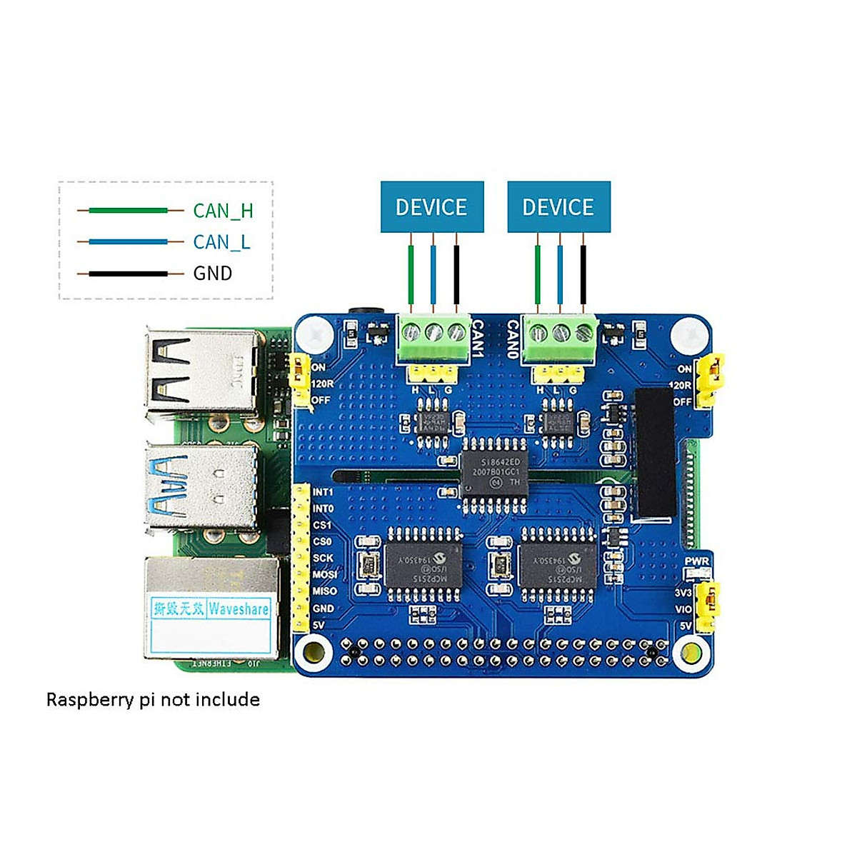 Coolwell Waveshare 2-Channel Isolated CAN Bus Expansion HAT for Raspberry Pi Series Boards MCP2515 + SN65HVD230 Dual Chips Solution Multi Allows 2-CH CAN Communication