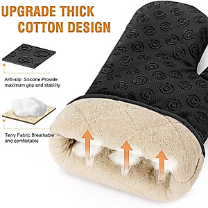 Oven Mitts and Pot Holders Set: 500℉ Heat Resistant Oven Gloves with Ovenmitts Hotpads and Kitchen Towels - Extra Long Kitchen Mittens and Potholders with Non-Slip Silicone Surface Safe for Cooking