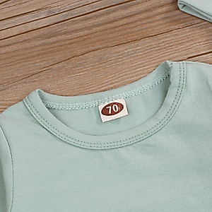 GRNSHTS Newborn Baby Girls Ruffle Romper Solid Long Sleeve Jumpsuit One-Piece Coming Home Clothes With Headband (Green, 1-3 Months)