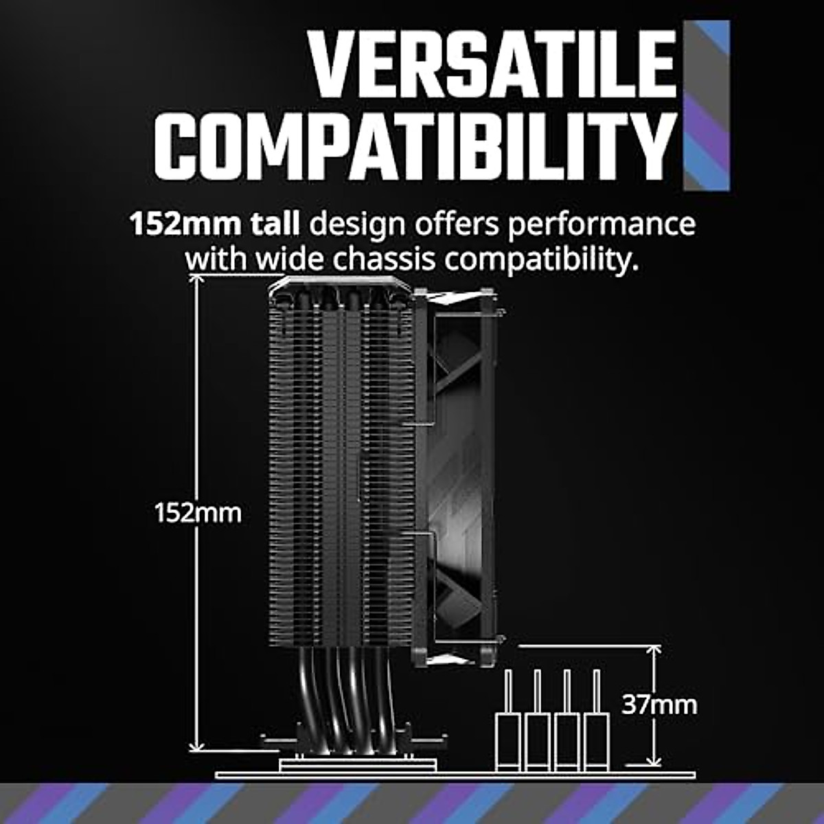 Cooler Master Hyper 212 Pro aRGB CPU Air Cooler, SickleFlow Edge 120 PWM Fan, Composite 4 Copper Heat Pipes, 152mm Tall, Sleek Top Cover, AMD Ryzen AM5|AM4, Intel LGA 1851|1700 Brackets