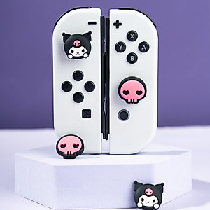 WISHAVEN Cute Pocket Monsters Joycon Thumb Grip Caps Compatible with Nintendo Switch, Soft Silicone Joystick Cover for Nintendo Switch/OLED/Lite Controller, 4PCS (Skull & Troublemaker Rabbit)