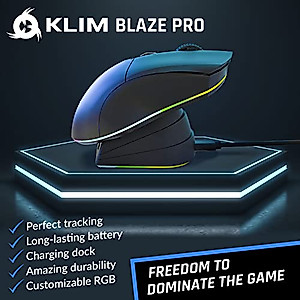 KLIM Blaze Pro Rechargeable Wireless Gaming Mouse with Charging Dock RGB - New Version 2024 - High-Precision Sensor and Long-Lasting Battery - Up to 6000 DPI - Great PC Gaming Mouse Wireless