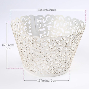 LotFancy Lace Cupcake Wrappers, 200Pcs White Cupcake Wraps, Artistic Laser Cut Cupcake Sleeves for Wedding, Baby Shower, Birthday, Party Decoration, Filigree Vine Design, Standard Size