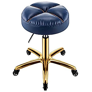 LWBLJX Rolling Bar Stool on Swivel Wheels Beauty Salon Counter Chair, Waterproof PU Leather Seat & Metal Frame, SGS Air Rods Adjustable Lifting 44-59 cm(Color:Blue)