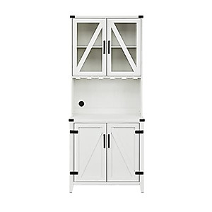 Home Source Bar Cabinet with Upper Glass Cabinet in White Finish