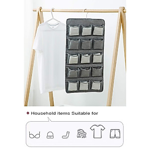 AARAINBOW Hanging Bra Organizer with Pockets, Hanging Sock Organizer, Dual Sided Hanging Closet Underwear Storage Holder for Lingerie, Panty Tie (20 Pockets, Gray)