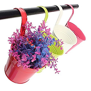 Flower Pots,10 Pcs Metal Iron Hanging Flower Plant Pots Balcony Garden Plant Planter Baskets Fence Bucket Pots 3.94'' Flower Holders with Detachable Hook